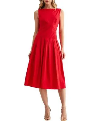 QUINCY MAE Pleated Sleeveless Midi Dress - Red