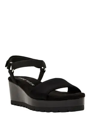 Anne Klein Natasia Platform Wedge Sandal - Black Stretch