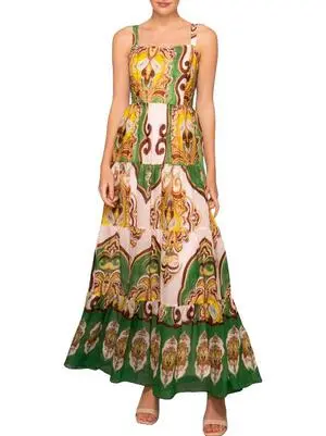 MELLODAY Tiered Maxi Dress - Green Multi