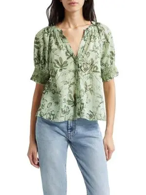 Alice + Olivia Thalia Floral Cotton Top - Mystic Garden Sage