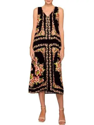 MELLODAY Sleeveless Floral Printed Midi Dress - Black Floral