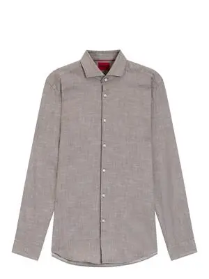 Hugo Slim-fit Shirt In Cotton And Linen - Light Brown