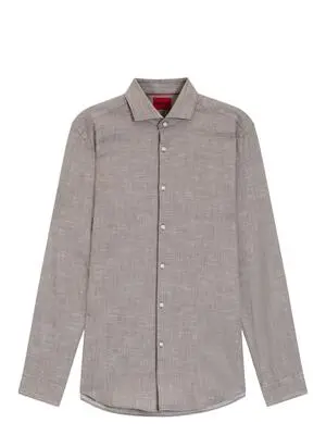 Hugo Slim-fit Shirt In Cotton And Linen - Light Brown