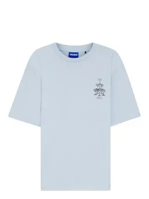 Hugo Cotton-jersey T-shirt With Printed Artwork - Light Blue