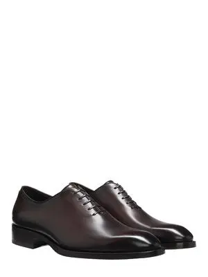 BOSS Italian-made Burnished Leather Oxford Shoes - Dark Brown