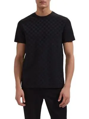 Bugatchi Crewneck Jacquard Checkerboard T-shirt - Black