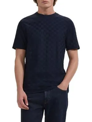 Bugatchi Crewneck Jacquard Checkerboard T-shirt - Navy