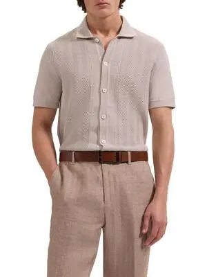 Bugatchi Short Sleeve Cotton Cardigan - Limestone