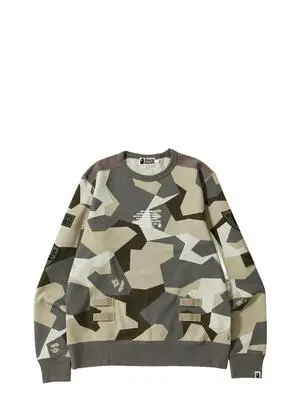A BATHING APE Splinter Camo Patched Wide Crewneck Sweatshirt - Beige