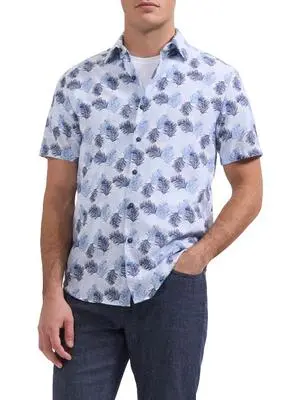 Bugatchi Orson Leaf Print Short Sleeve Button-up Shirt - Hazy Blue