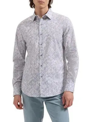 Bugatchi Julian Shaped Fit Medallion Print Stretch Cotton Button-up Shirt - Shark