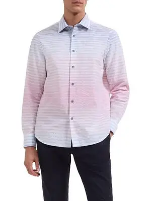 Bugatchi Julian Shaped Ombré Cotton Seersucker Button-up Shirt - Dusty Pink
