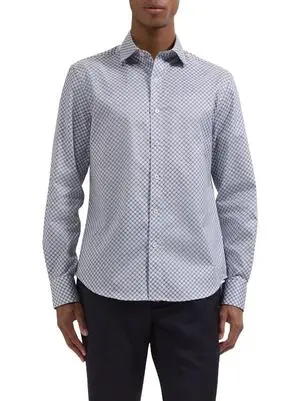 Bugatchi Axel Shaped Fit Geo Print Cotton Button-up Shirt Navy