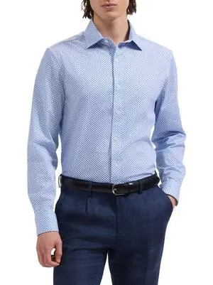Bugatchi Axel Shaped Fit Geo Print Cotton Button-up Shirt Classic Blue