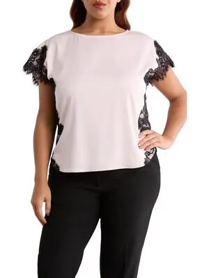 Anne Klein Lace Trim Bateau Neck Top - Soft Blossom