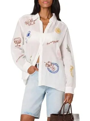 Astr The Label Trace Embroidered Button-up Shirt - White Picnic