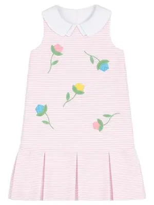 FLORENCE EISEMAN Striped Pique Dress With Appliqué Tulips - Pink/white