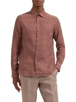 Bugatchi Julian Shaped Fit Floral Linen Button-up Shirt - Sienna
