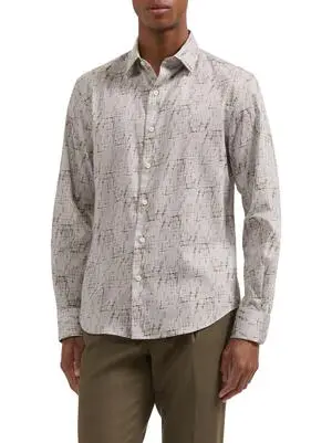 Bugatchi Julian Shaped Fit Abstract Geo Print Stretch Cotton Button-up Shirt - Khaki