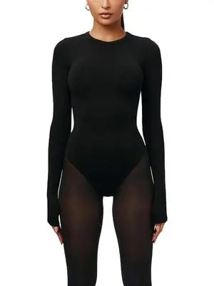 Naked Wardrobe Sculpt Crewneck Bodysuit - Black