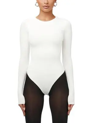 Naked Wardrobe Sculpt Crewneck Bodysuit - White