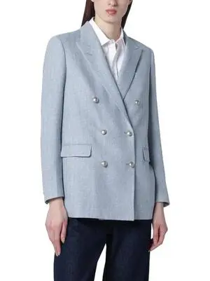 Tagliatore Double-Breasted Cotton-Blend Jacket Light Blue