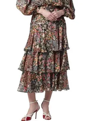 Valentino Garavani Silk Tiered Skirt With Floral Print - Multicolor