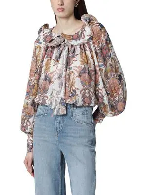 Farm Rio Sea Garden Ruffle Blouse Multicolor
