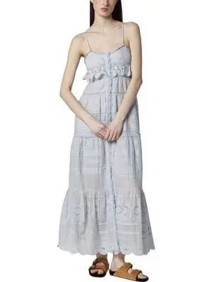 Isabel Marant Paule Long Cotton Dress With Lace - Light Blue