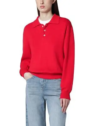 DUNST Polo Sweater In Cotton And Cashmere - Red