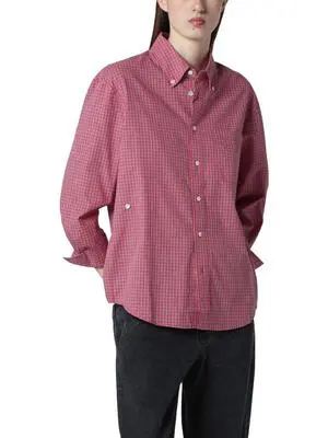 DUNST Oversized Check Shirt - Red