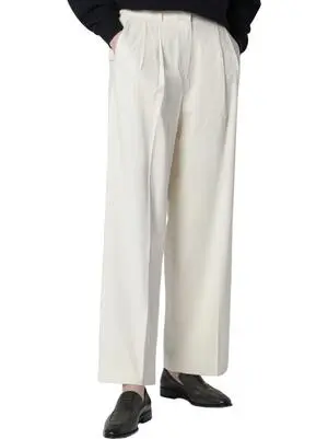 DUNST Cotton Blend Double-pleat Wide-leg Trousers - White