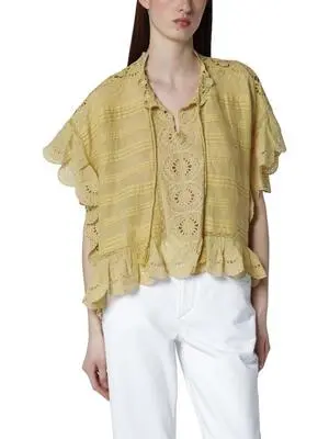 Isabel Marant Payton Floral Lace Cotton Blouse - Yellow
