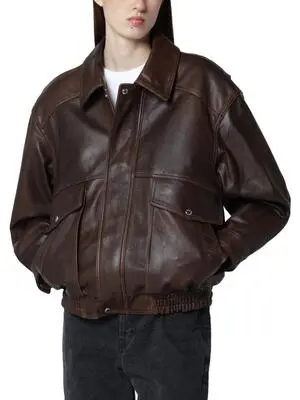 DUNST Leather Bomber Jacket - Brown