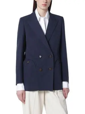 BLAZÉ MILANO Double-Breasted Linen-Silk Jacket Blue