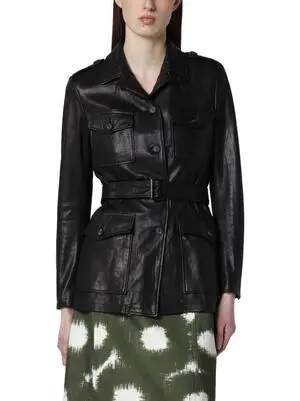 Tagliatore Leather Belted Jacket - Black