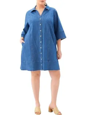 Karen Kane Flare Sleeve Denim Shirtdress - Chambray