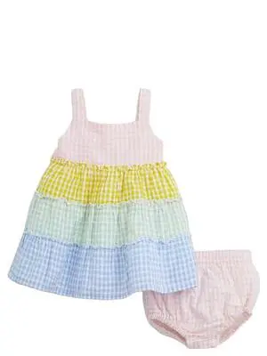 MAGNETIC ME Gingham Tiered Cotton Sundress & Bloomers Set - Mugin