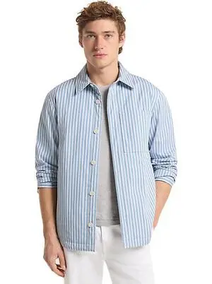 Michael Kors Striped Cotton Poplin Shirt Jacket - Blue