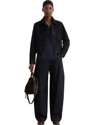 REISS Elle Barrel-leg Pinstripe Trousers - Navy