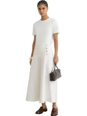 REISS Riley Cotton Midi Skirt - Ivory
