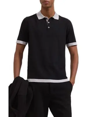 Bugatchi Cotton Blend Polo Sweater - Black