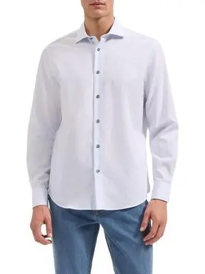 Bugatchi Axel Shaped Fit Diamond Jacquard Stretch Button-up Shirt - Salt