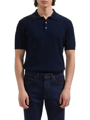 Bugatchi Wave Stitch Cotton Knit Polo - Navy