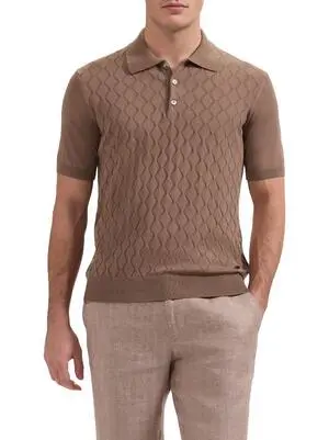 Bugatchi Wave Stitch Cotton Knit Polo - Taupe
