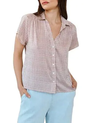 Bella Dahl Check Shirred Short Sleeve Button-up Shirt - Sunwashed Check