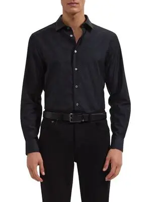 Bugatchi Julian Shaped Fit Stretch Cotton Jacquard Button-up Shirt At Nordstrom Black