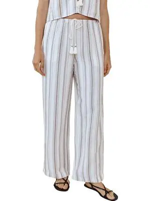 Bella Dahl Beach Stripe Linen Blend Drawstring Pants - Rosewood Stripe