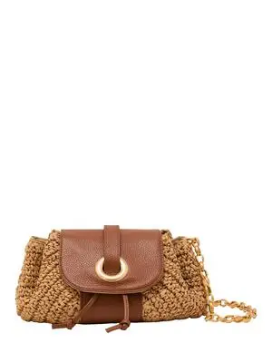 REISS Raffia-effect And Leather Shoulder Bag - Natural
