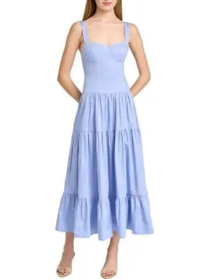WAYF Melinda Sweetheart Neck Midi Dress - Blue